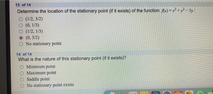 Solved Determine the location of the stationary point (if it | Chegg.com