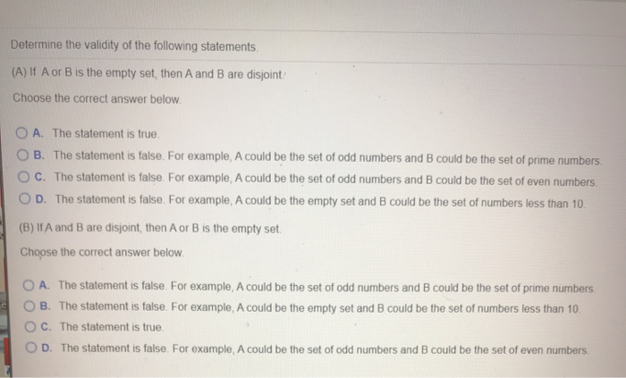 Solved Determine the validity of the following statements | Chegg.com