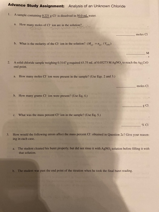 Solved Advance Study Assignment: Analysis of an Unknown | Chegg.com