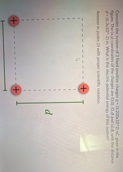 Solved Consider the system of 3 fixed positive charges q = | Chegg.com