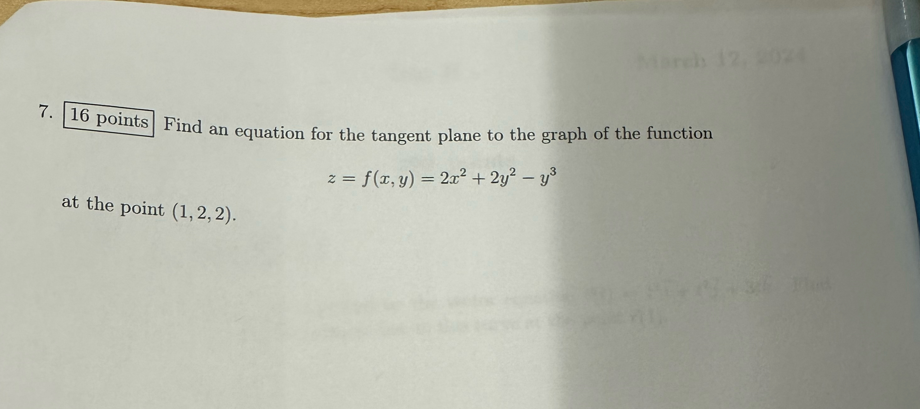 Solved 16 ﻿points Find an equation for the tangent plane to | Chegg.com