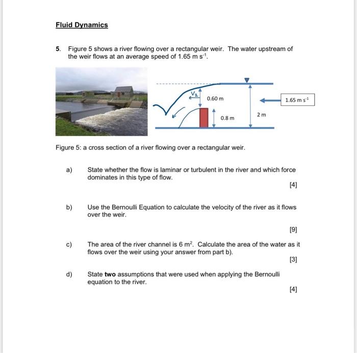 Solved Fluid Dynamics 5. Figure 5 shows a river flowing over | Chegg.com