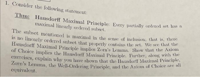 Solved 1. Connider the following statement: Thm: Hausdorff | Chegg.com