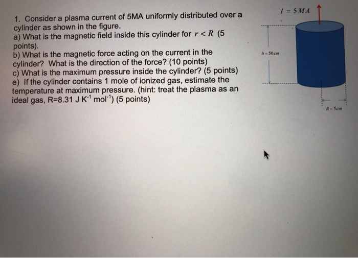 Solved I = 5 MA 50 cm 1. Consider a plasma current of 5MA | Chegg.com