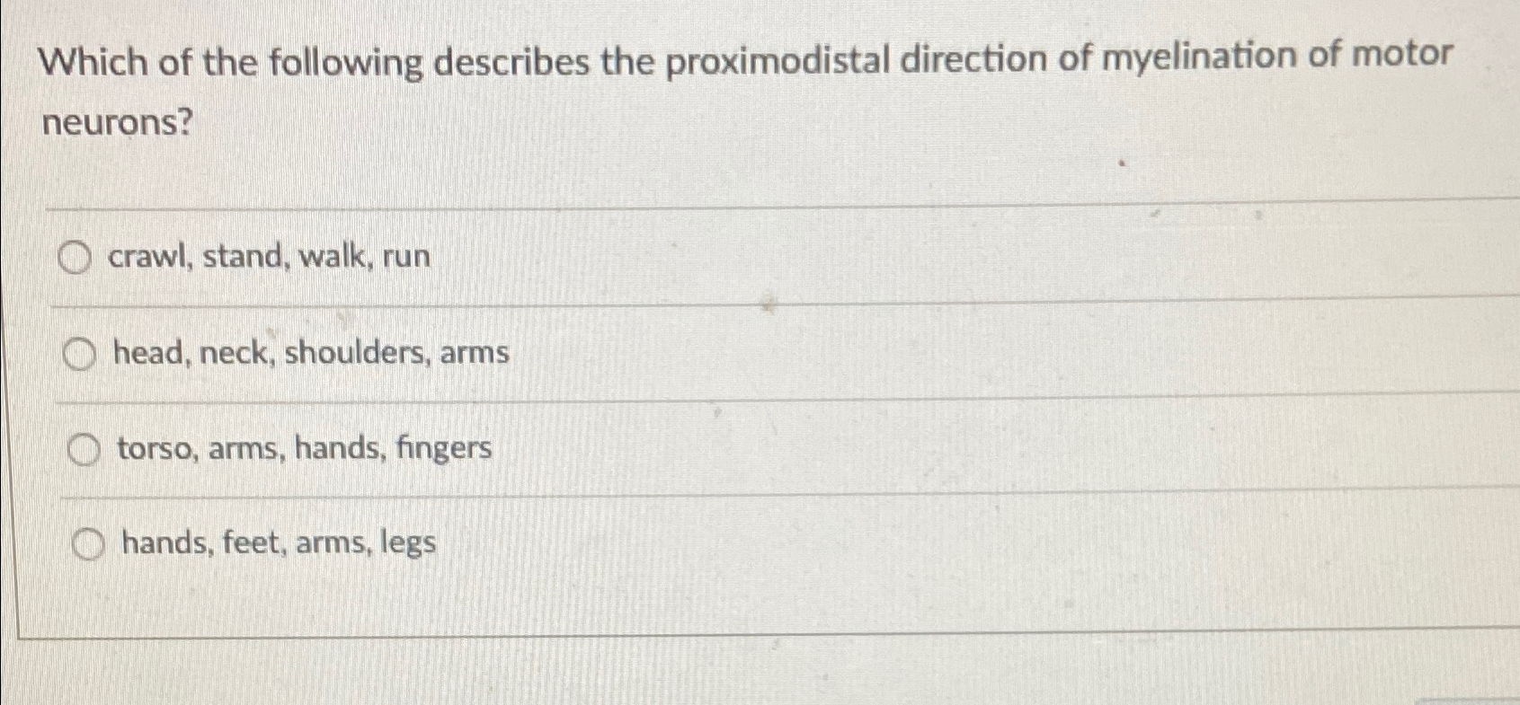 Solved Which of the following describes the proximodistal | Chegg.com