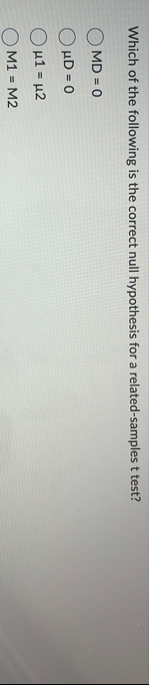 Solved Which of the following is the correct null hypothesis | Chegg.com