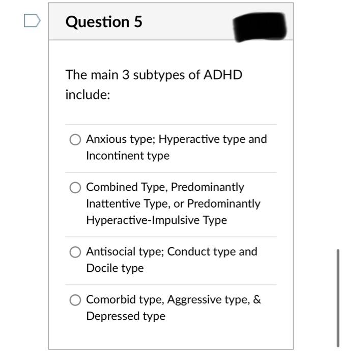 Solved The core symptoms of ADHD are organized into two | Chegg.com