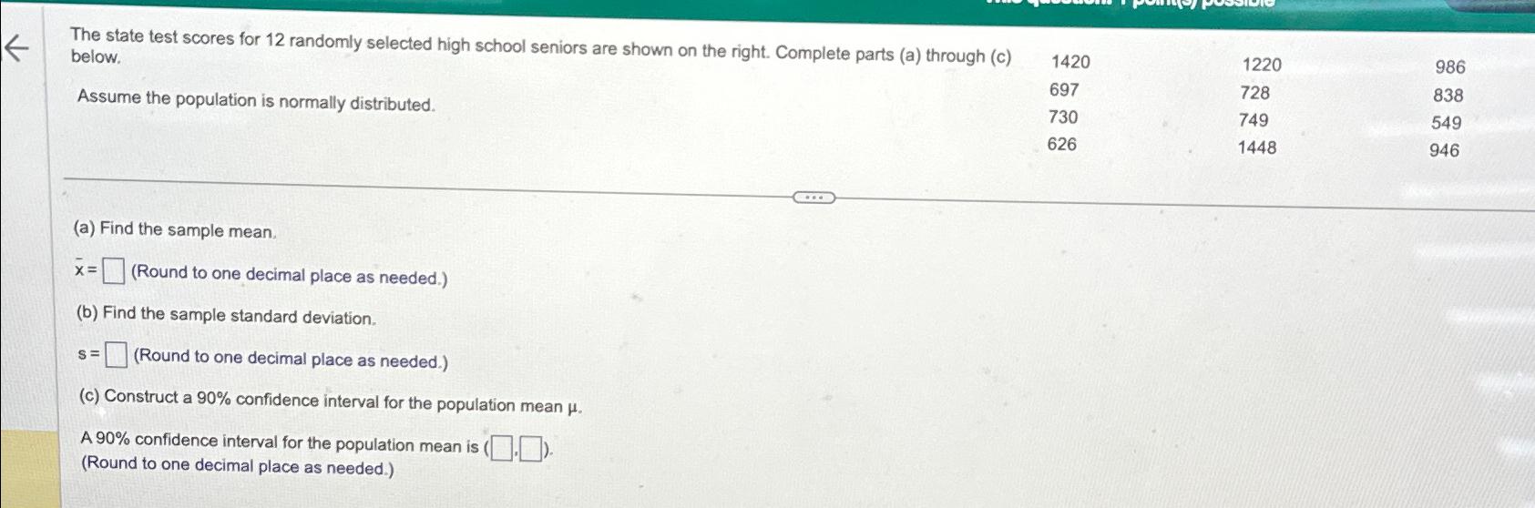 Solved The state test scores for 12 ﻿randomly selected high | Chegg.com