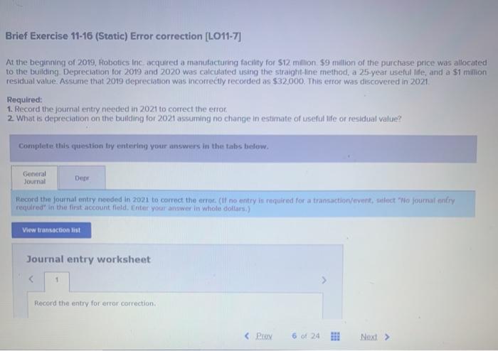 Solved Brief Exercise 11-16 (Static) Error correction | Chegg.com