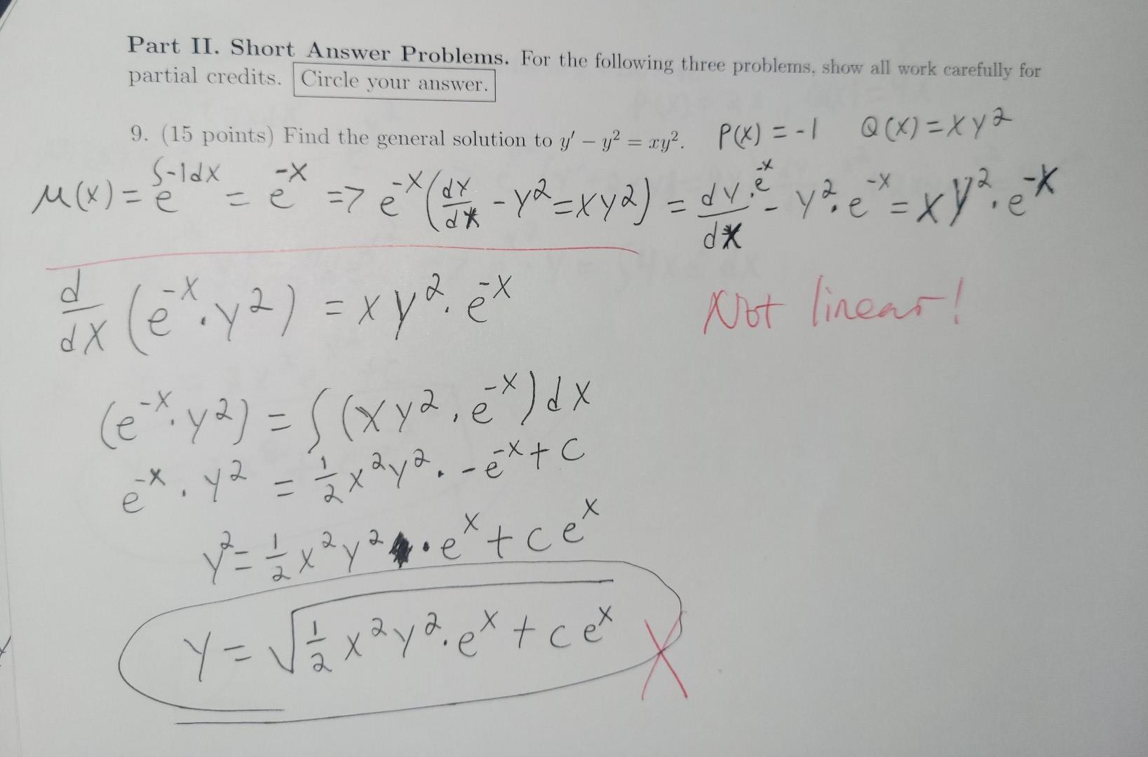 Solved Part II. Short Answer Problems. For the following | Chegg.com