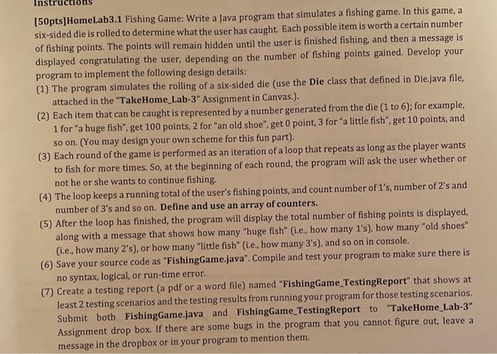Solved [50pts]HomeLab3.1 Fishing Game: Write a Java program | Chegg.com