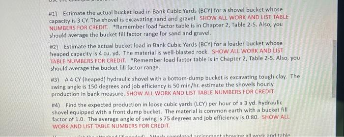 Solved \#1) Estimate the actual bucket load in Bank Cubic | Chegg.com