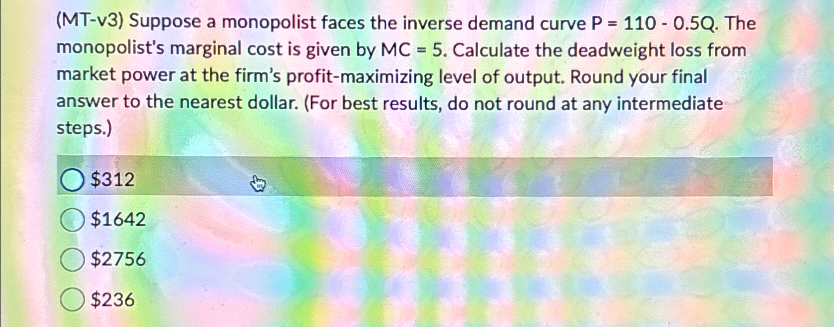 (MT-v3) ﻿Suppose a monopolist faces the inverse | Chegg.com