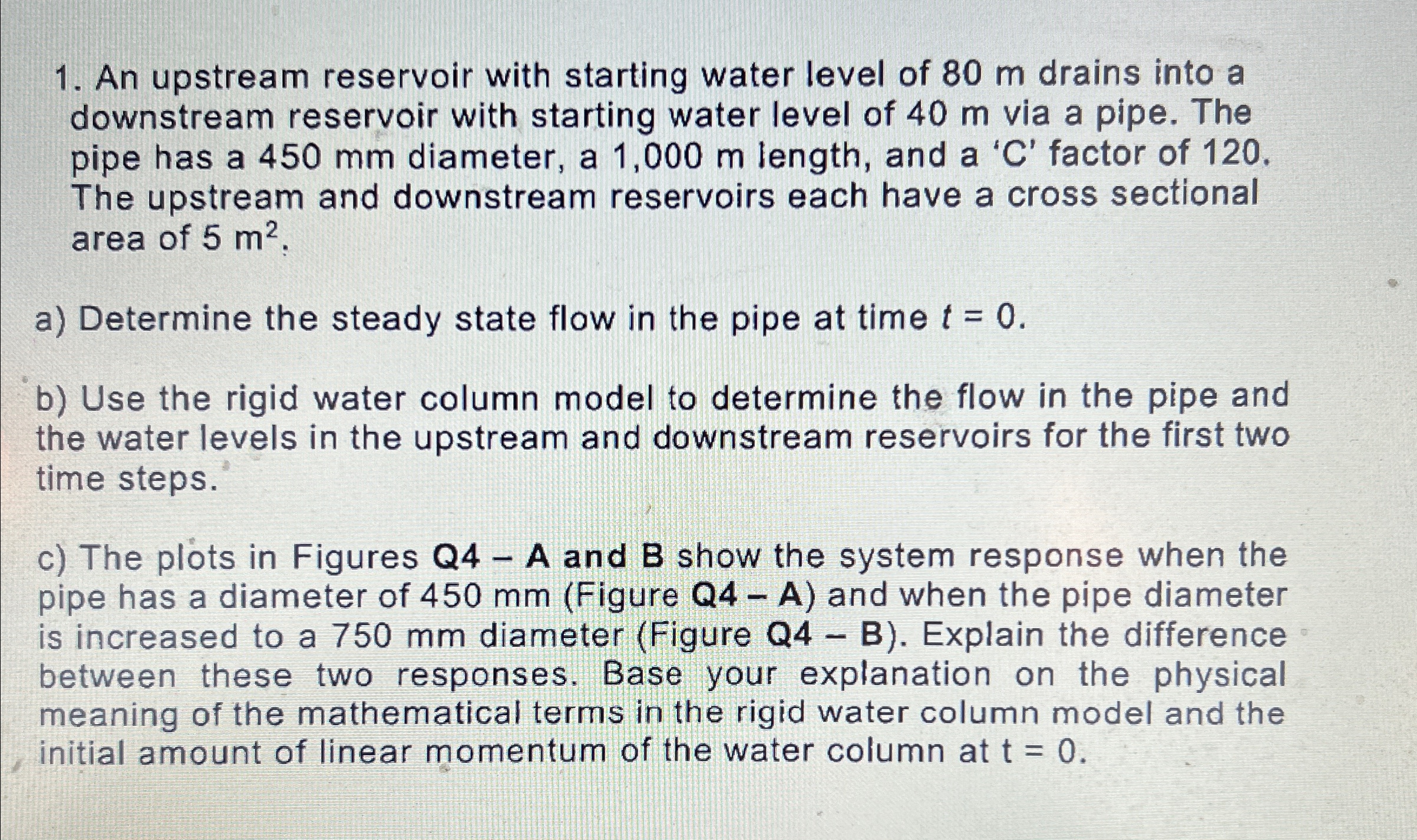 Solved An upstream reservoir with starting water level of | Chegg.com