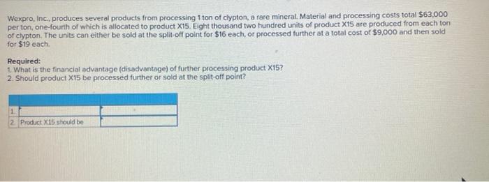 Solved Wexpro, Inc., produces several products from | Chegg.com