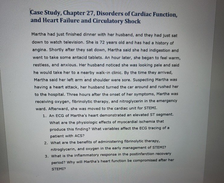 Solved Case Study, Chapter 27, Disorders of Cardiac | Chegg.com