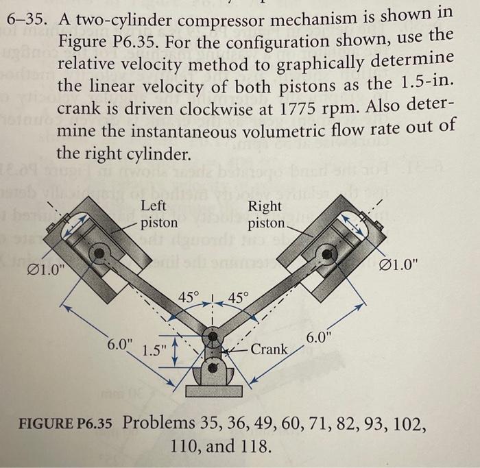 Solved 6–35. A two-cylinder compressor mechanism is shown in | Chegg.com