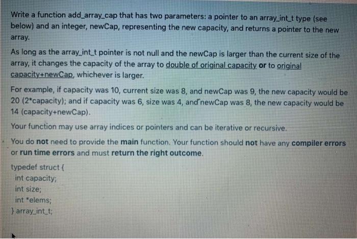 Solved Write a function add_array_cap that has two | Chegg.com