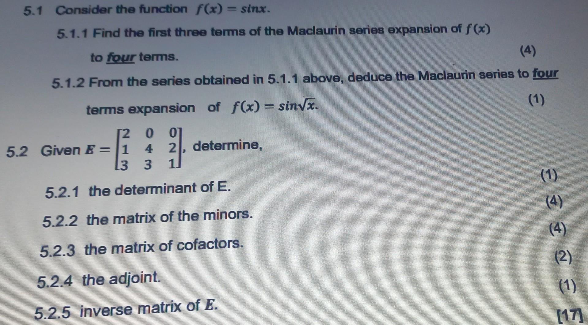 Solved 5.1 Consider the function f(x)=sinx. 5.1.1 Find the | Chegg.com