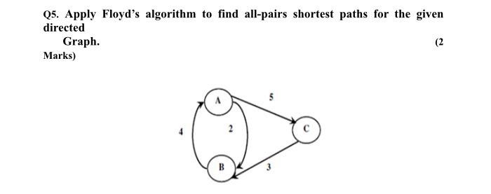 Solved Q5. Apply Floyd's algorithm to find all-pairs | Chegg.com