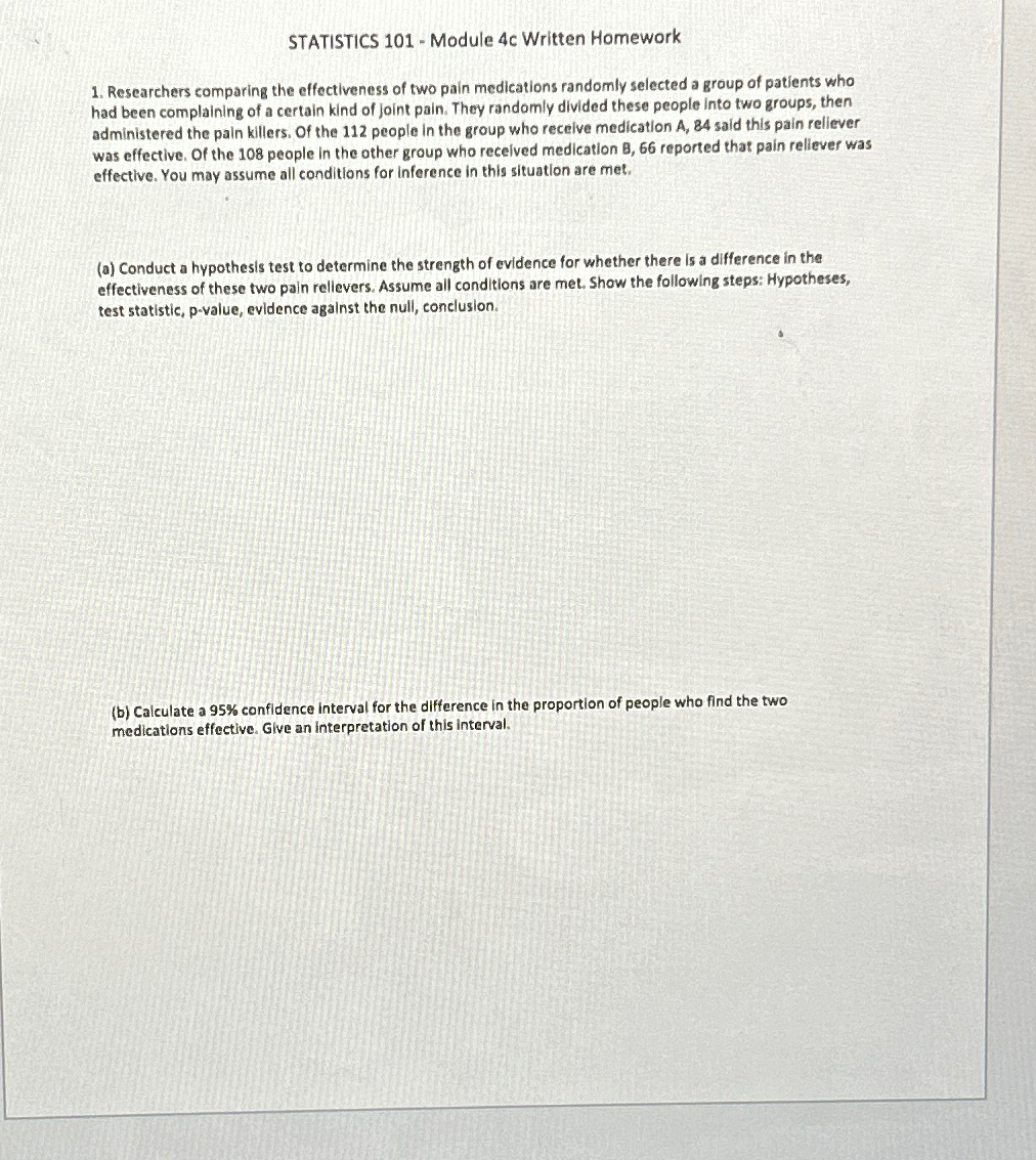 Solved STATISTICS 101 - ﻿Module 4c Written | Chegg.com