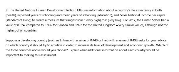 Solved 5. The United Nations Human Development Index (HDI) | Chegg.com