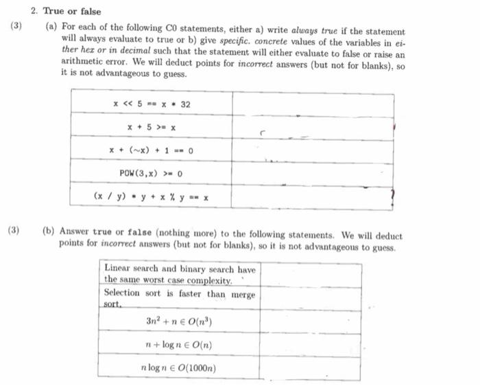 Solved 2. True or false (a) For each of the following C0 | Chegg.com