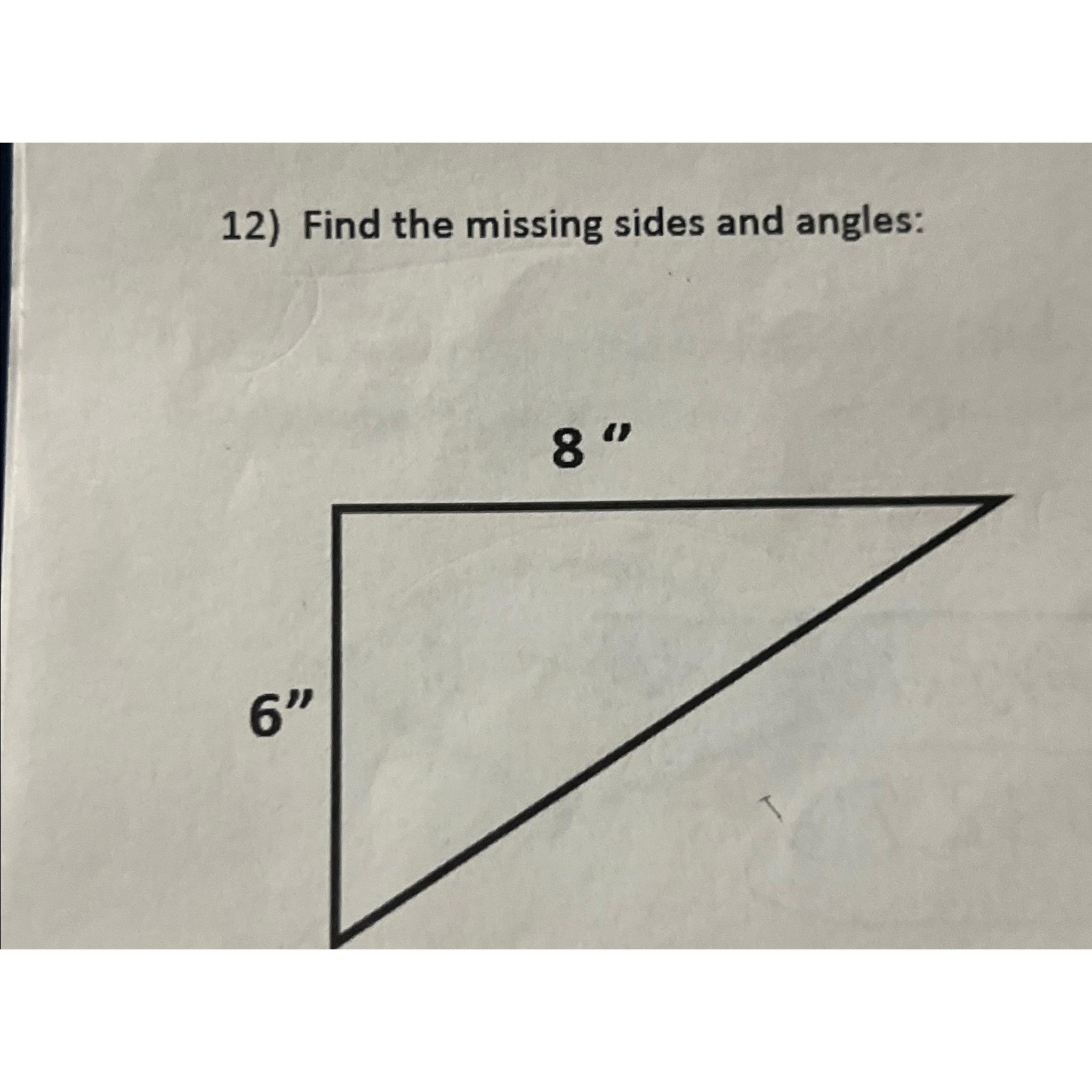 Solved Find the missing side angels. | Chegg.com