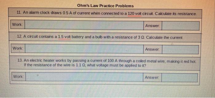 Solved Ohm's Law Practice Problems 11. An alarm clock draws | Chegg.com