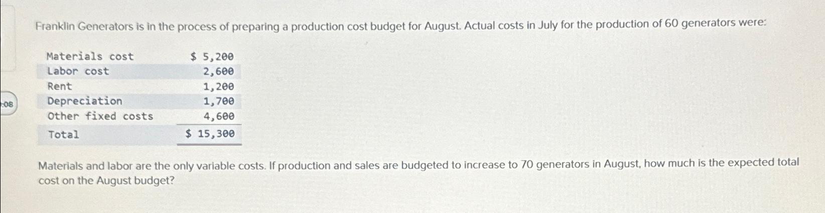 Solved Franklin Generators is in the process of preparing a | Chegg.com