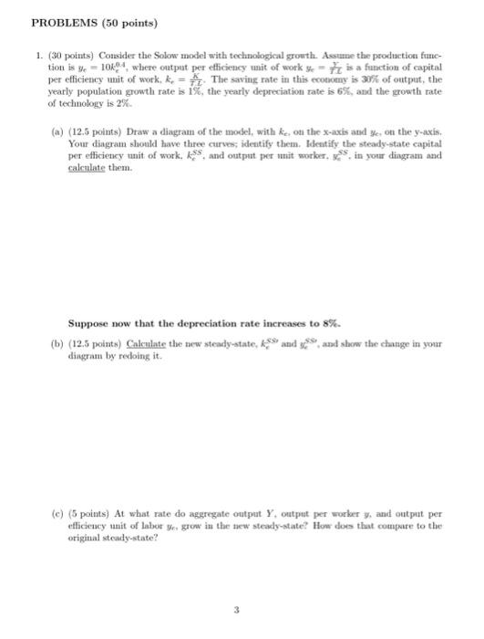 Solved 1. (30 points) Consider the Solow model with | Chegg.com