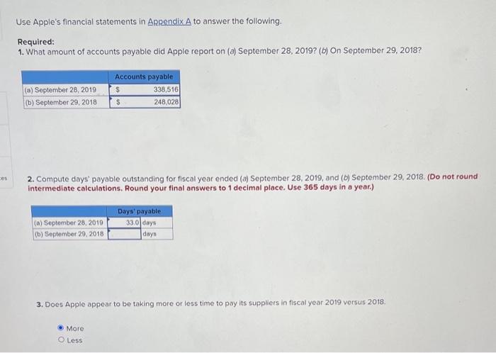 Use Apple's financial statements in Appendix A to | Chegg.com