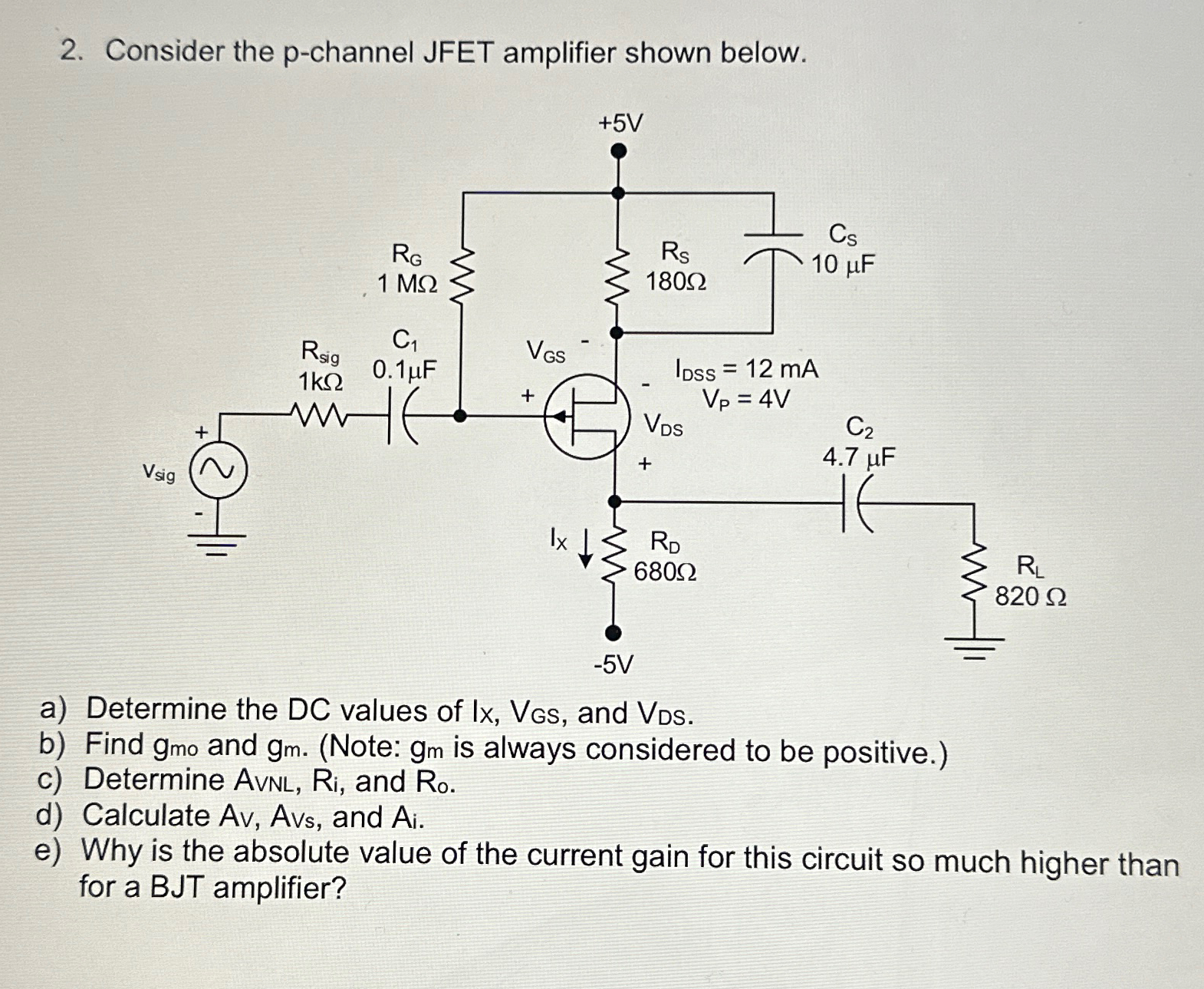 Solved Consider the p-channel JFET amplifier shown below.a) | Chegg.com