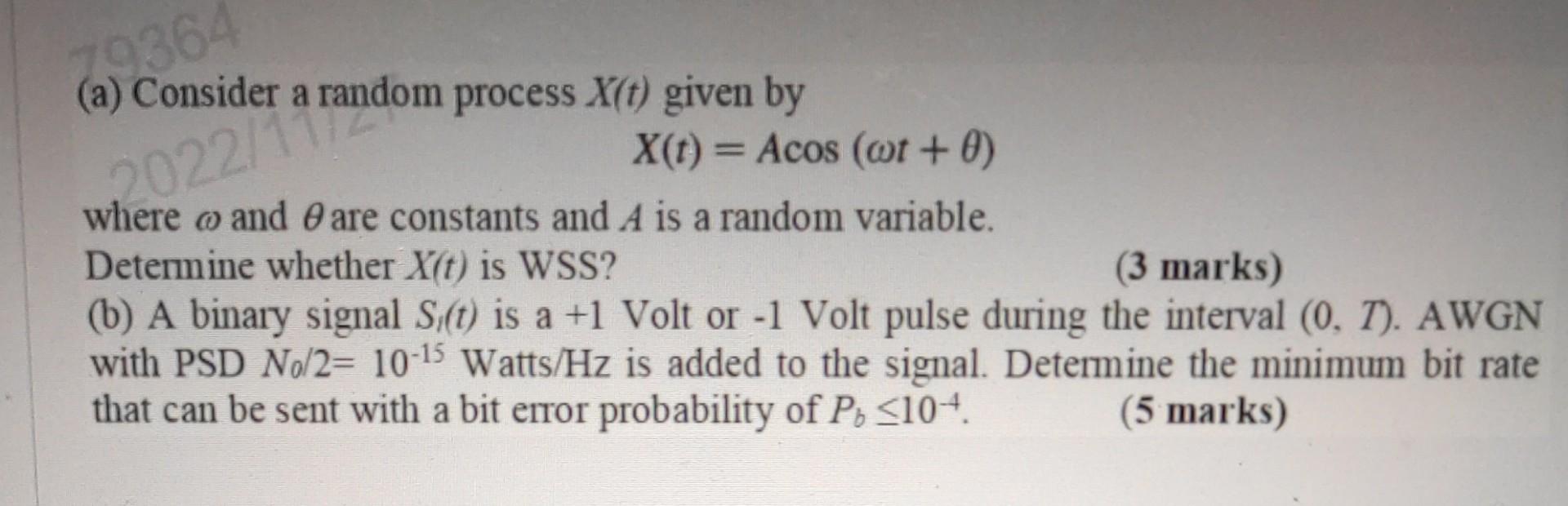 (a) Consider a random process X(t) given by | Chegg.com
