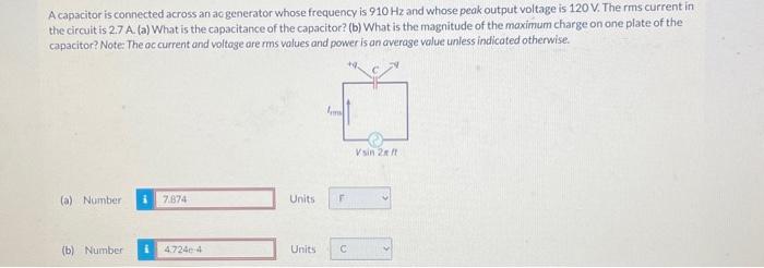 Solved A capacitor is connected across an ac generator whose | Chegg.com