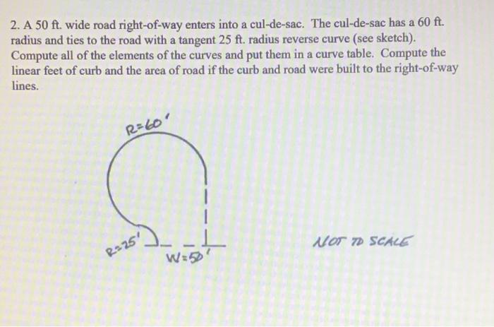 2. A 50 ft. wide road right-of-way enters into a | Chegg.com