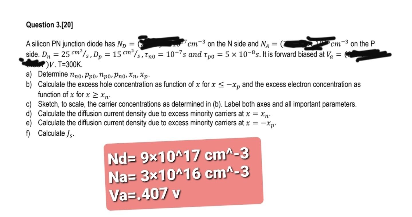Solved A silicon PN junction diode has ND=cm27 cm−3 on the N | Chegg.com