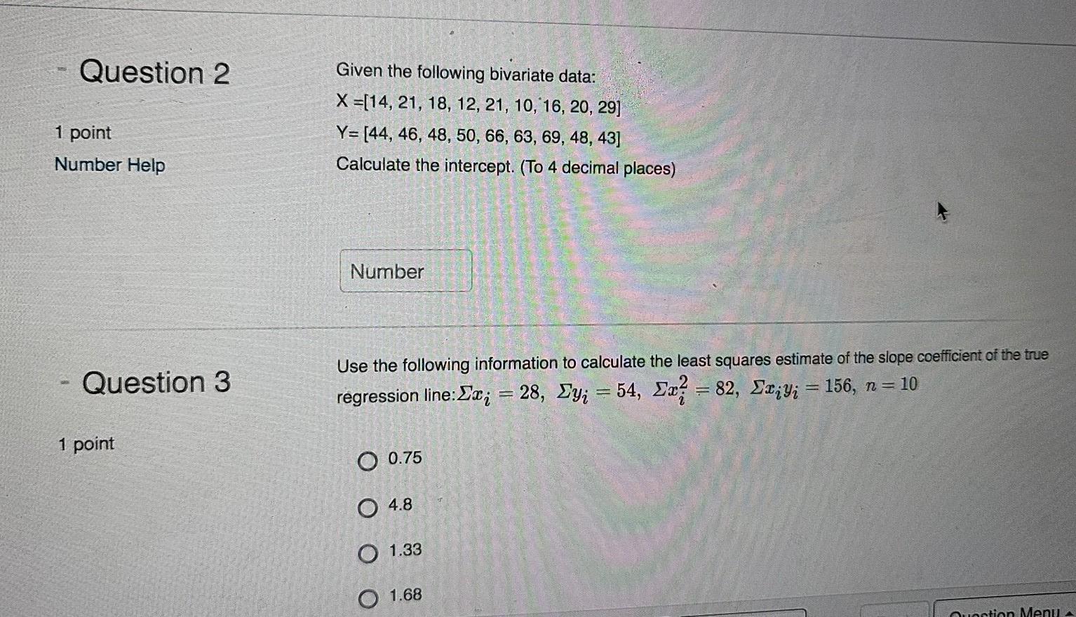 Solved - Question 2 Given the following bivariate data: X | Chegg.com