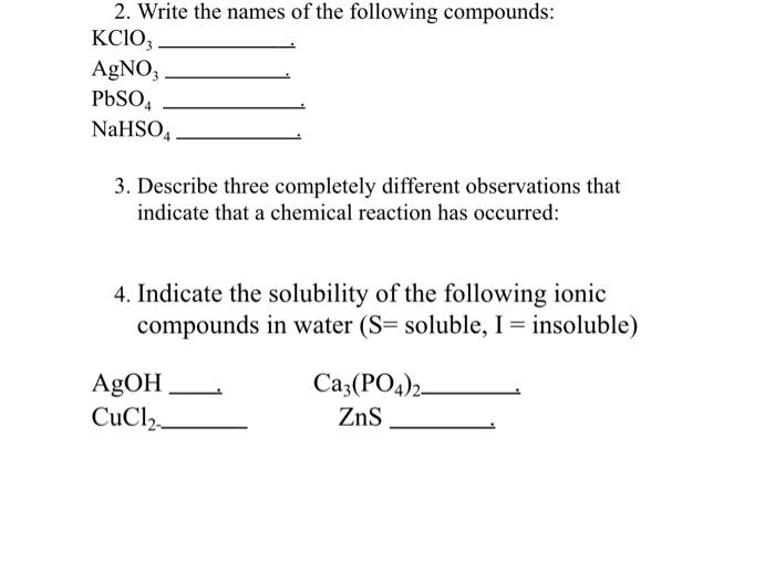 Solved 2. Write the names of the following compounds: KCIO | Chegg.com