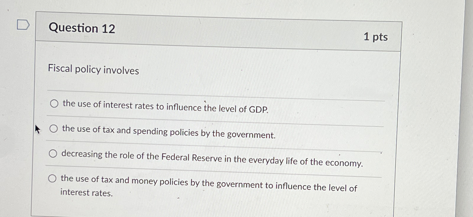 Solved Question 121ptsFiscal policy involvesthe use of | Chegg.com