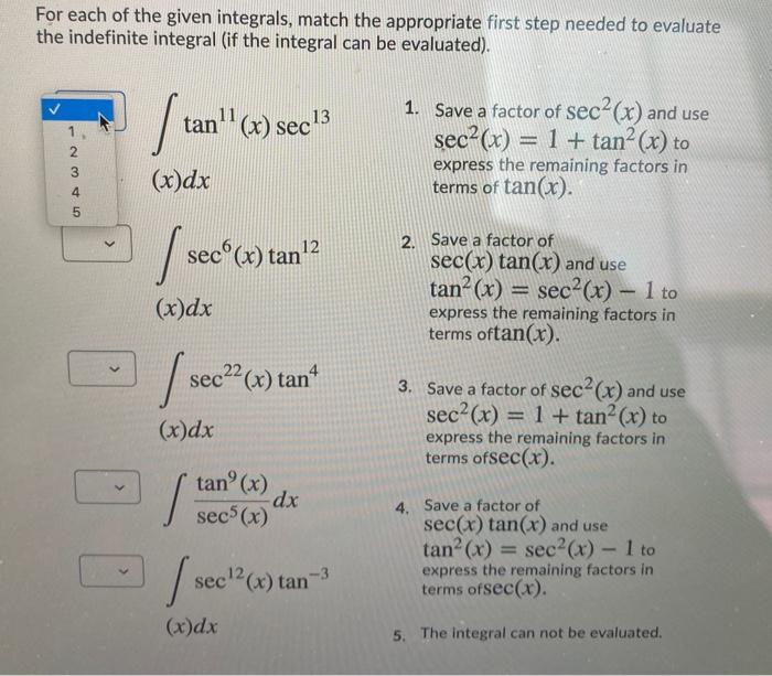 Solved For each of the given integrals, match the | Chegg.com