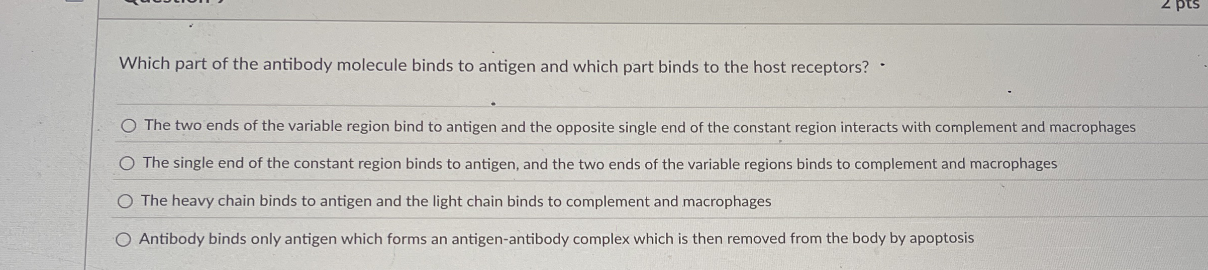 Solved Which part of the antibody molecule binds to antigen | Chegg.com
