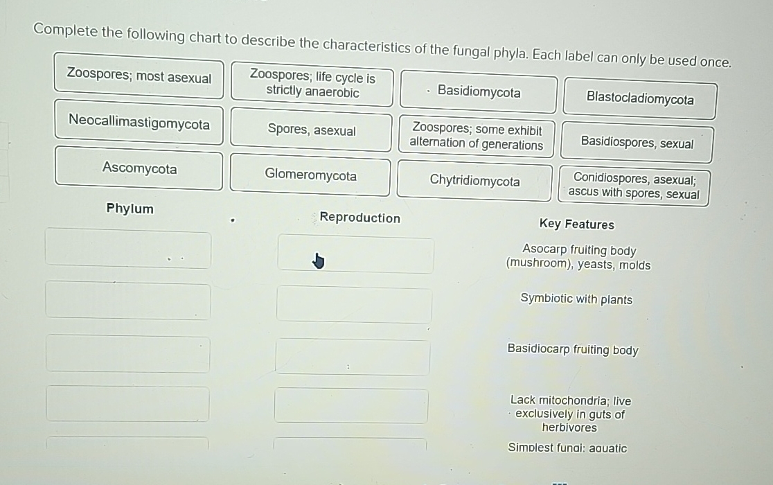 Solved Complete the following chart to describe the | Chegg.com