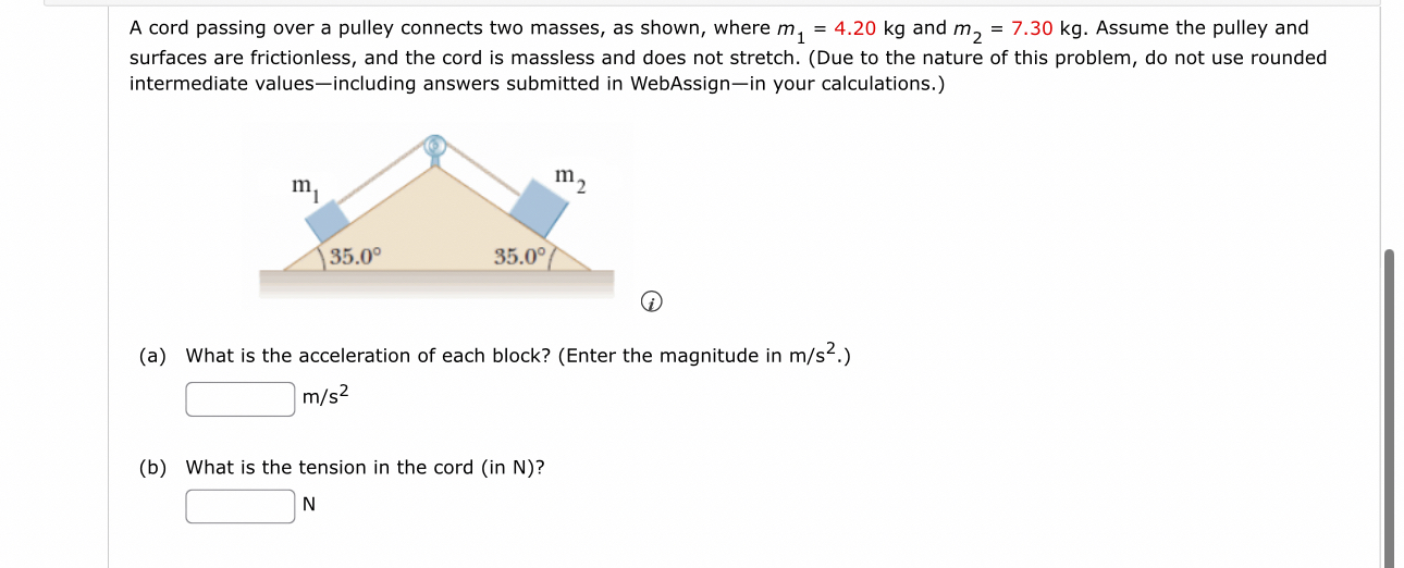 Solved A cord passing over a pulley connects two masses, as | Chegg.com