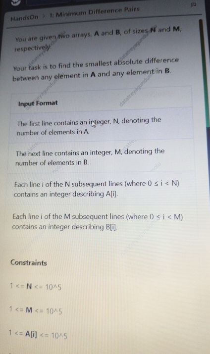 HandsOn > 1: Minimum Difference PairsYou are given | Chegg.com
