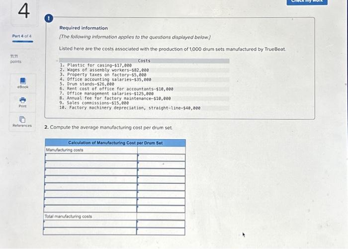 Solved 4 Part 4 of 4 11.11 points eBook Print References | Chegg.com
