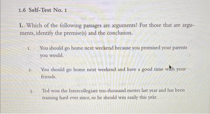 I. Which of the following passages are arguments? For | Chegg.com