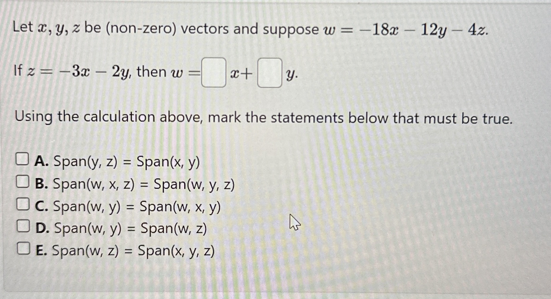 Solved Let x,y,z ﻿be (non-zero) ﻿vectors and suppose | Chegg.com