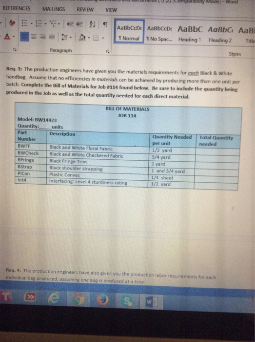 Font P aragraph Req. 4 The production engineers | Chegg.com
