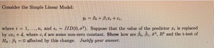 Solved Consider the Simple Linear Model: y = Bo + B12: +6, | Chegg.com
